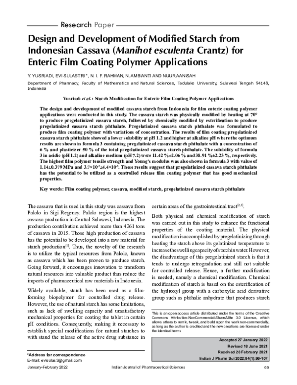 (PDF) Design and Development of Modified Starch from Indonesian Cassava ...