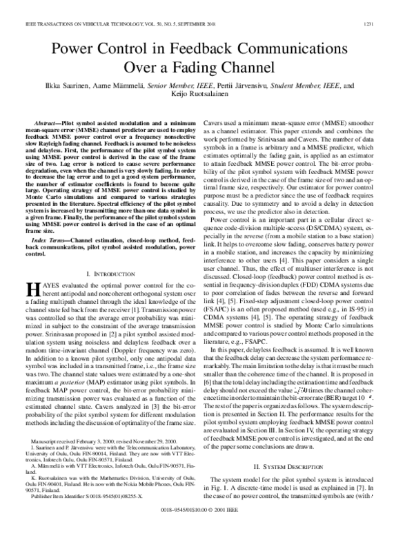 (PDF) Power control in feedback communications over a fading channel