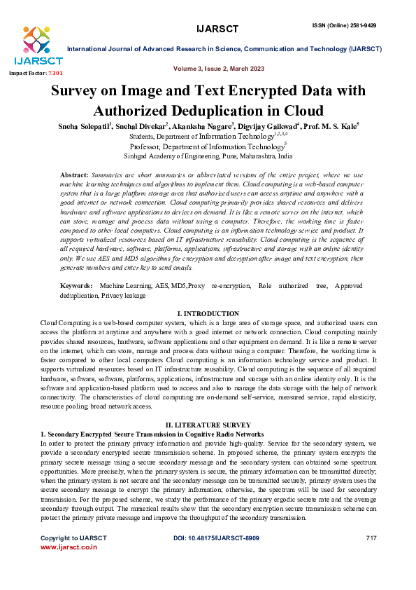 Pdf Survey On Image And Text Encrypted Data With Authorized