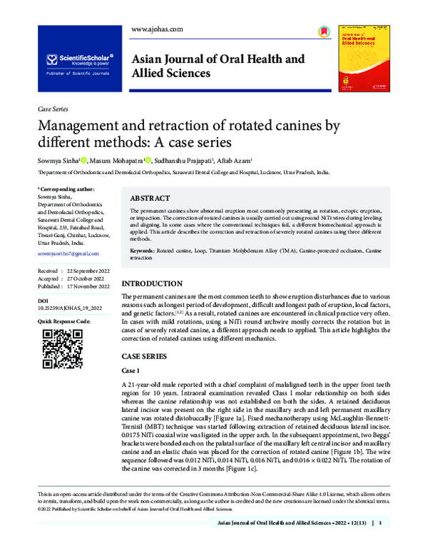 (PDF) Management and retraction of rotated canines by different methods ...