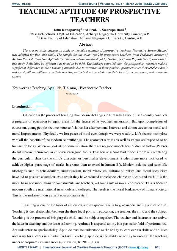 (PDF) Teaching Aptitude of Prospective Teachers