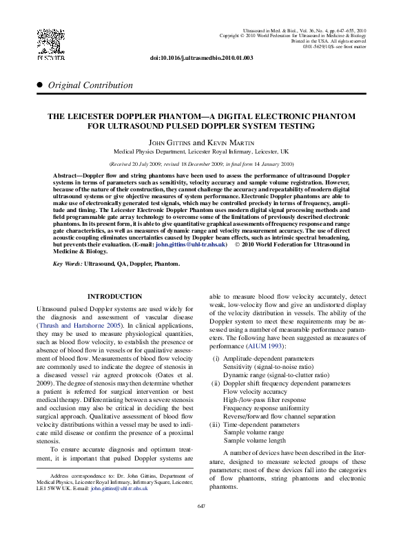 (PDF) The Leicester Doppler Phantom—A Digital Electronic Phantom for ...