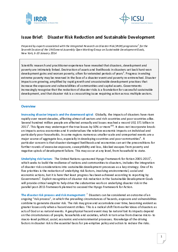 (PDF) Disaster Risk Reduction and Sustainable Development
