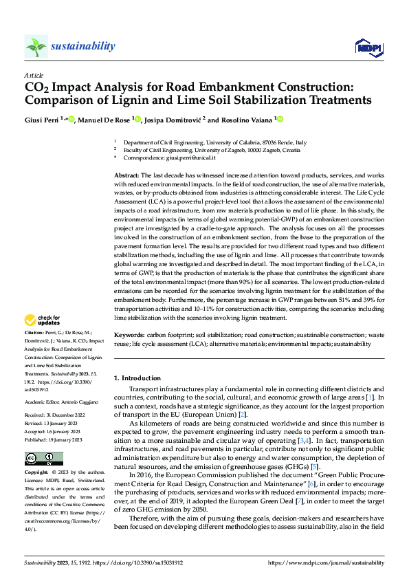 (PDF) CO2 Impact Analysis for Road Embankment Construction: Comparison of Lignin and Lime Soil ...
