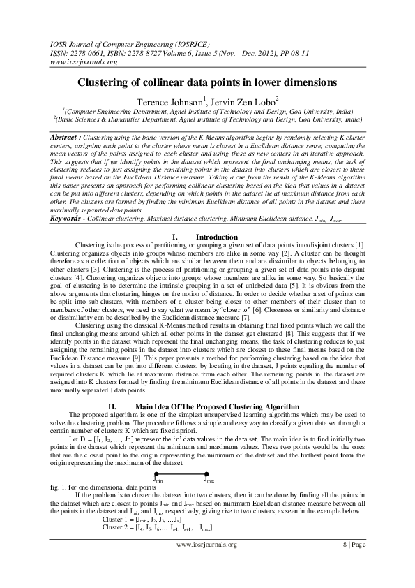 (PDF) Clustering of collinear data points in lower dimensions