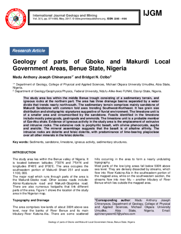 (PDF) Geology of parts of Gboko and Makurdi Local Government Areas ...