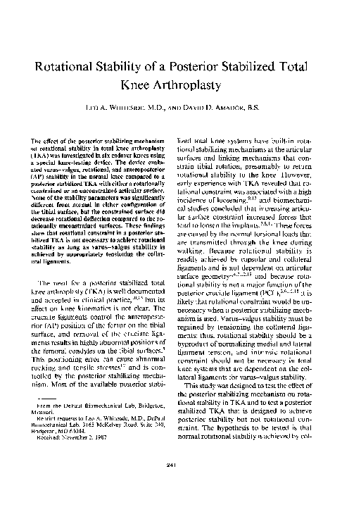 (PDF) Rotational Stability of a Posterior Stabilized Total Knee ...
