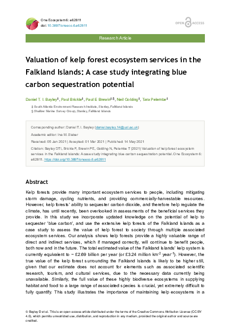 (PDF) Valuation of kelp forest ecosystem services in the Falkland ...