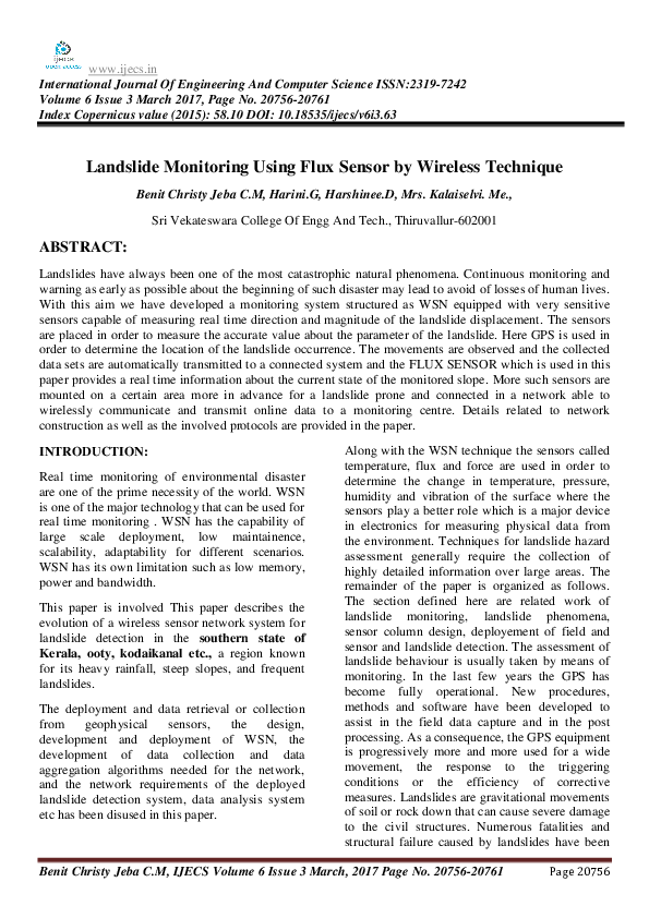 Pdf Landslide Monitoring Using Flux Sensor By Wireless Technique