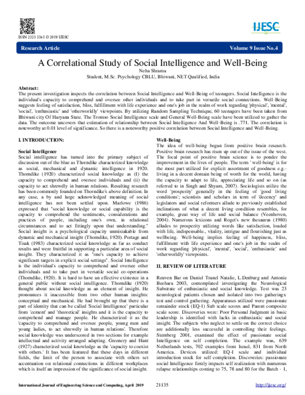 (PDF) A Correlational Study of Social Intelligence and Well-Being