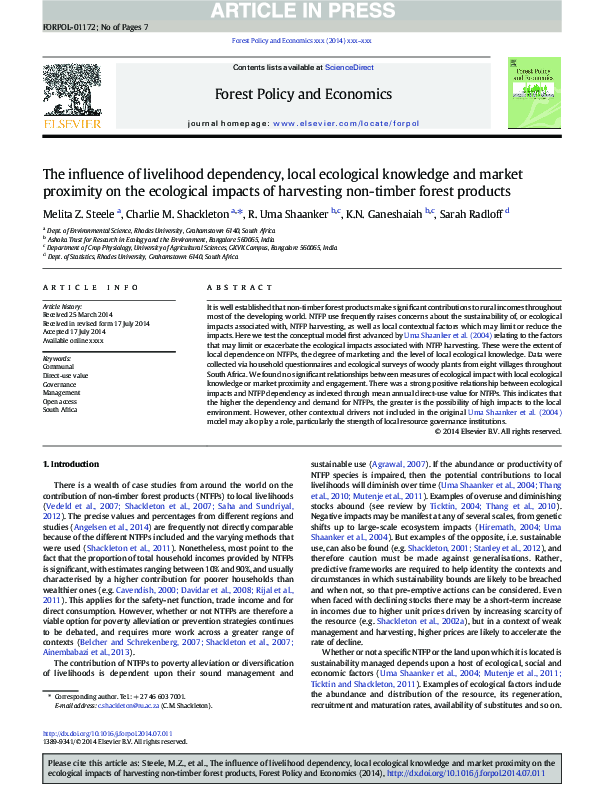 (PDF) The influence of livelihood dependency, local ecological ...