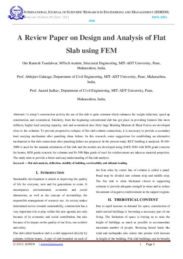 (PDF) A Review Paper on Design and Analysis of Flat Slab using FEM