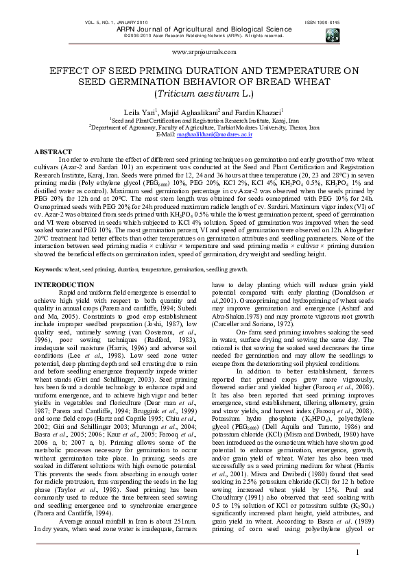 (PDF) Effect of seed priming duration and temperature on seed germination behavior of bread ...