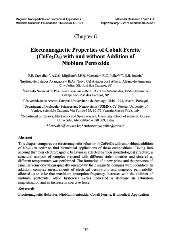 (PDF) Chapter 6: Electromagnetic Properties of Cobalt Ferrite (CoFe2O4) with and without ...