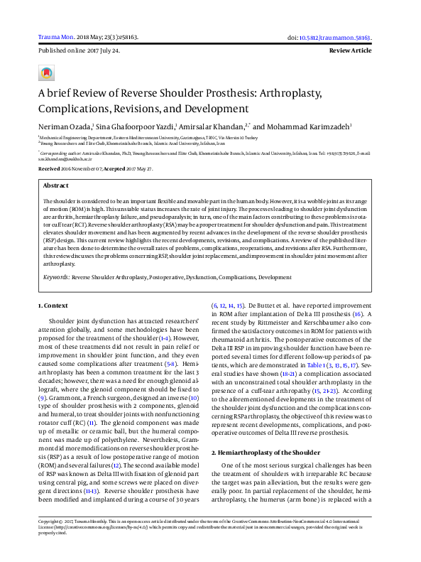 (PDF) A brief Review of Reverse Shoulder Prosthesis: Arthroplasty ...