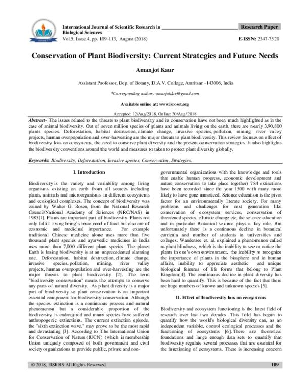 (PDF) Conservation of Plant Biodiversity Current Strategies and Future ...