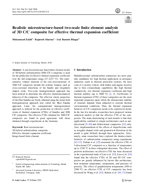 Pdf Realistic Microstructure Based Two Scale Finite Element Analysis Of 3d C C Composite For