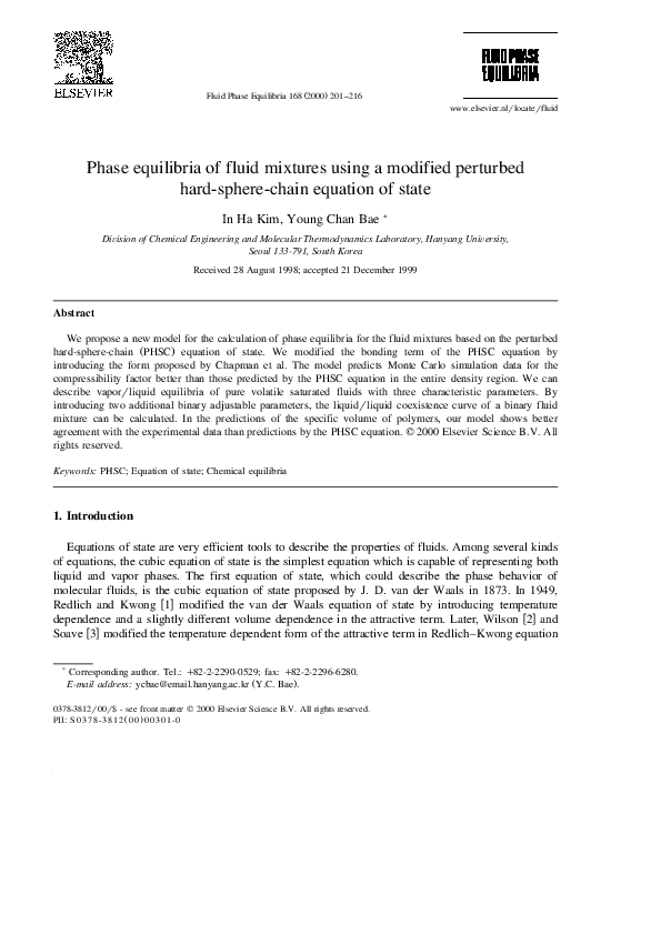 (PDF) Phase equilibria of fluid mixtures using a modified perturbed ...