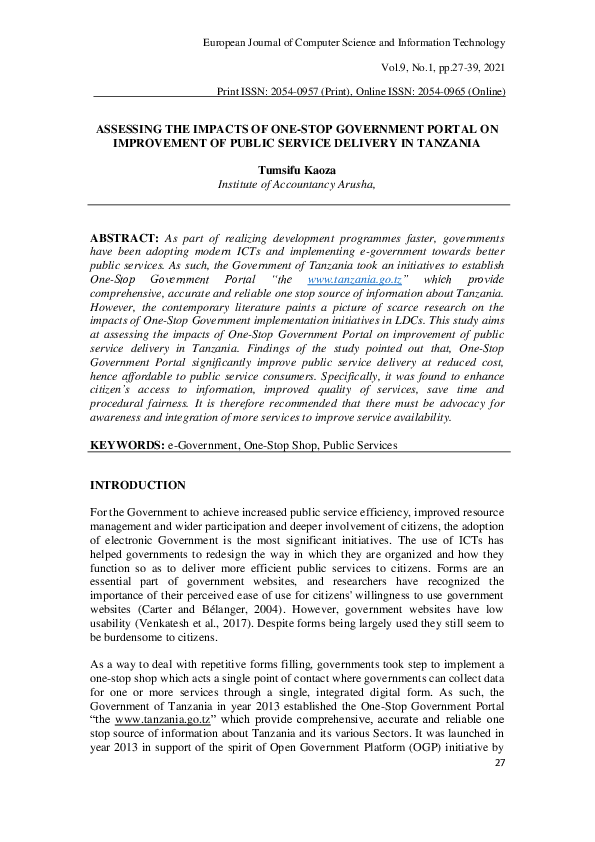 (PDF) ASSESSING THE IMPACTS OF ONE-STOP GOVERNMENT PORTAL ON ...
