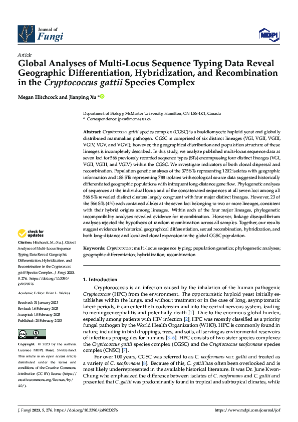 (PDF) Global Analyses of Multi-Locus Sequence Typing Data Reveal Geographic Differentiation ...