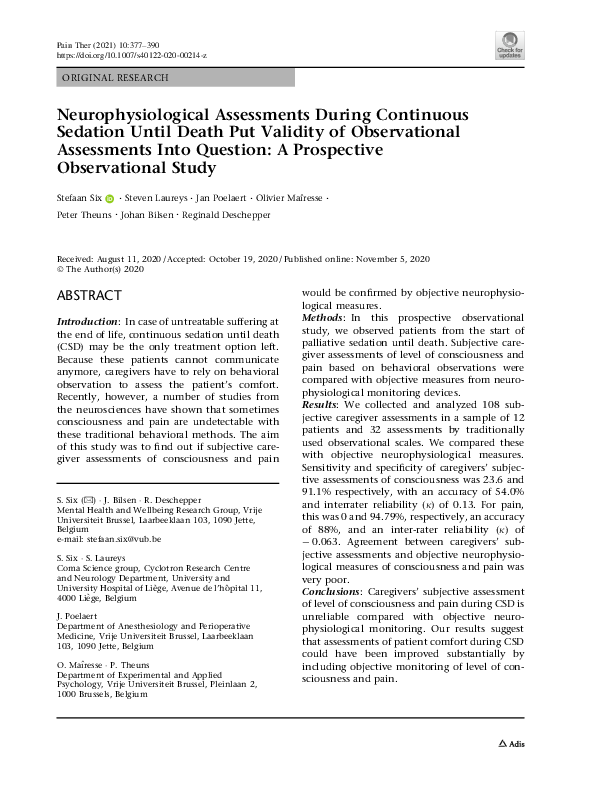 (PDF) Neurophysiological Assessments During Continuous Sedation Until Death Put Validity of ...
