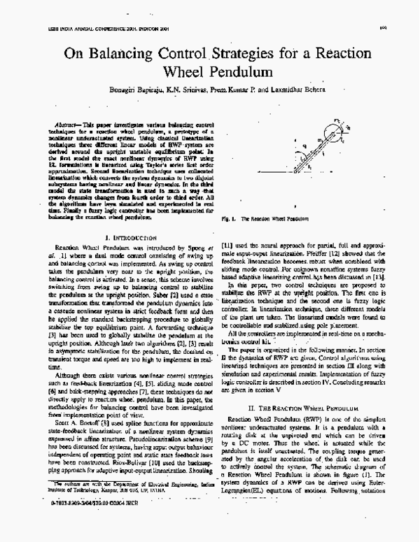 (PDF) On balancing control strategies for a reaction wheel pendulum