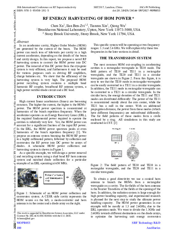 RF Energy Harvesting of HOM Power RF Energy Harvesting of HOM Power