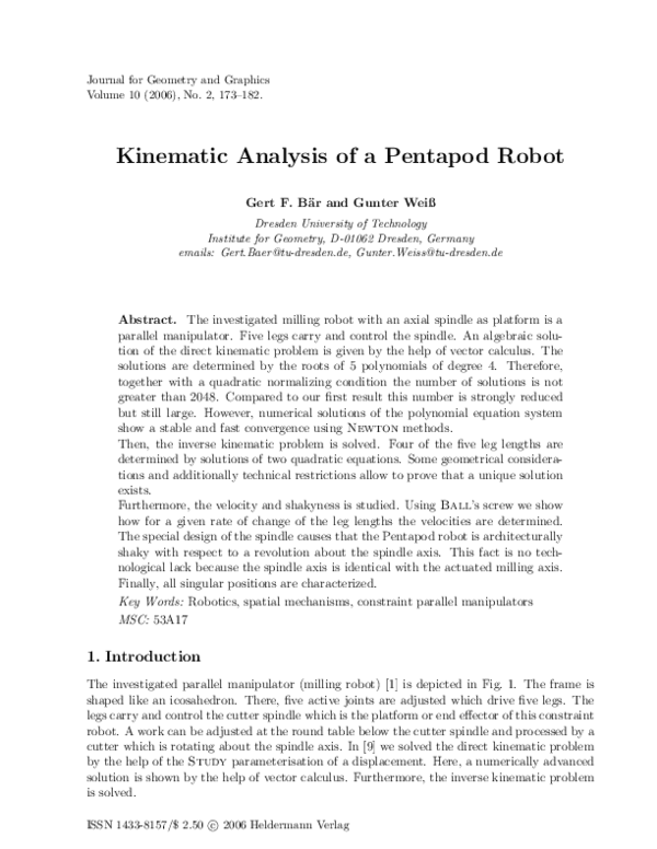 (PDF) Kinematic analysis of a pentapod robot