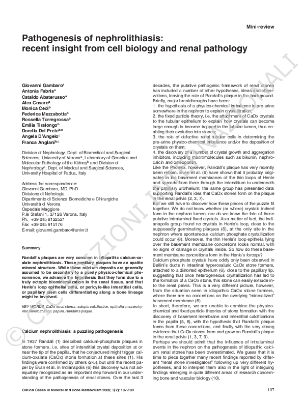 (PDF) Pathogenesis of nephrolithiasis: recent insight from cell biology ...