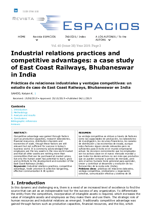 (PDF) Industrial relations practices and competitive advantages. A case ...