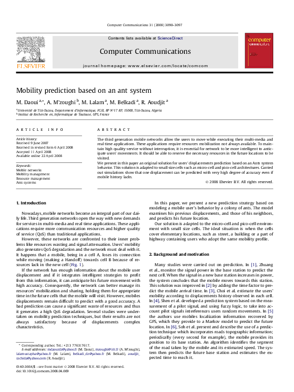Pdf Mobility Prediction Based On An Ant System