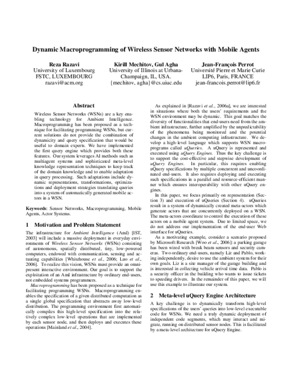 Pdf Dynamic Macroprogramming For Wsns With Agents