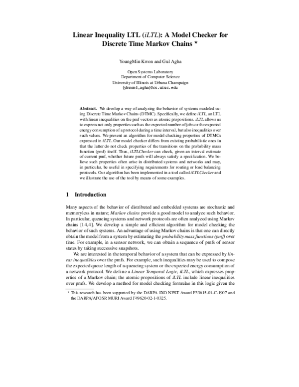 (PDF) Linear Inequality LTL (iLTL): A Model Checker for Discrete Time ...