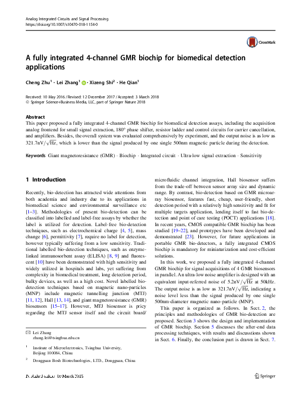 (PDF) A fully integrated 4-channel GMR biochip for biomedical detection ...