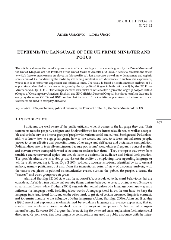 (PDF) EUPHEMISTIC LANGUAGE OF THE UK PRIME MINISTER AND POTUS