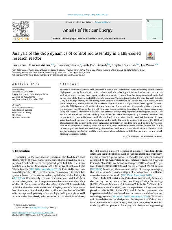 (PDF) Analysis of the drop dynamics of control rod assembly in a LBE ...