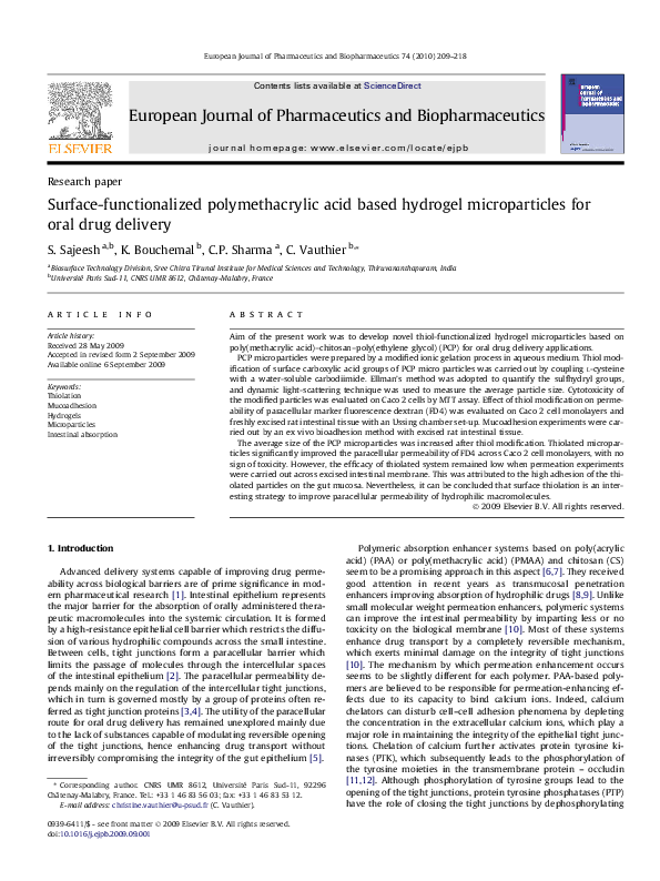(PDF) Surface-functionalized polymethacrylic acid based hydrogel ...