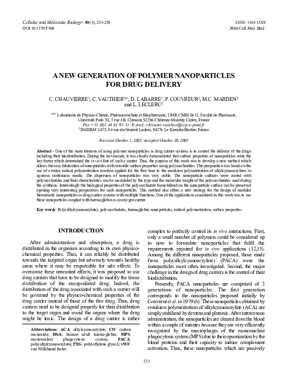 (PDF) A New Generation of Polymer Nanoparticles for Drug Delivery