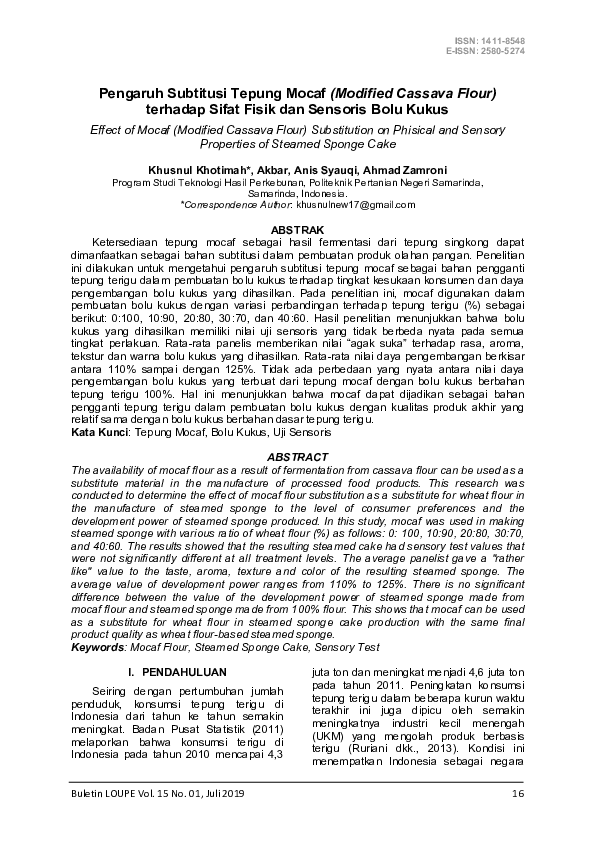 (PDF) Pengaruh Subtitusi Tepung Mocaf (Modified Cassava Flour) terhadap Sifat Fisik dan Sensoris ...
