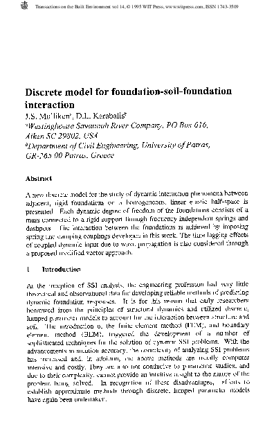(PDF) Discrete Model for Foundation-Soil-Foundation Interaction