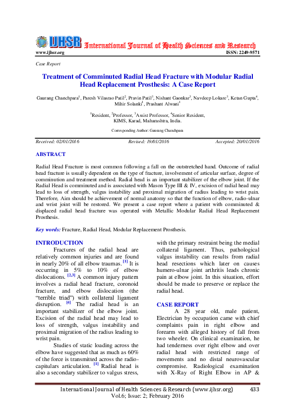(PDF) Treatment of Comminuted Radial Head Fracture with Modular Radial ...
