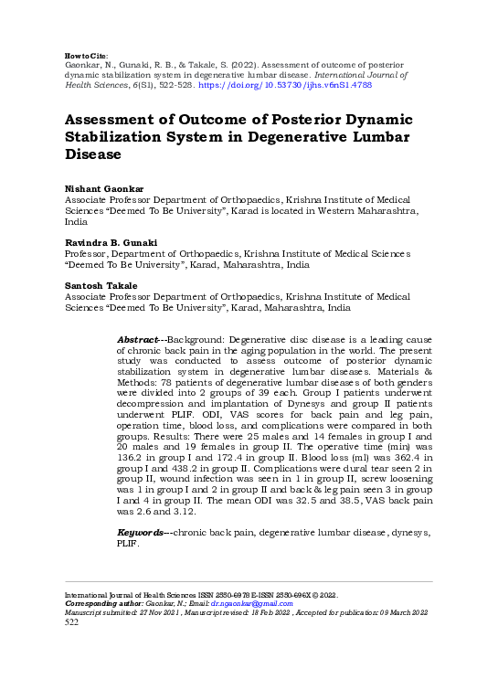 (PDF) Assessment of outcome of posterior dynamic stabilization system ...
