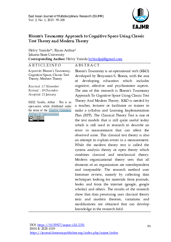 (PDF) Bloom's Taxonomy Approach to Cognitive Space Using Classic Test ...