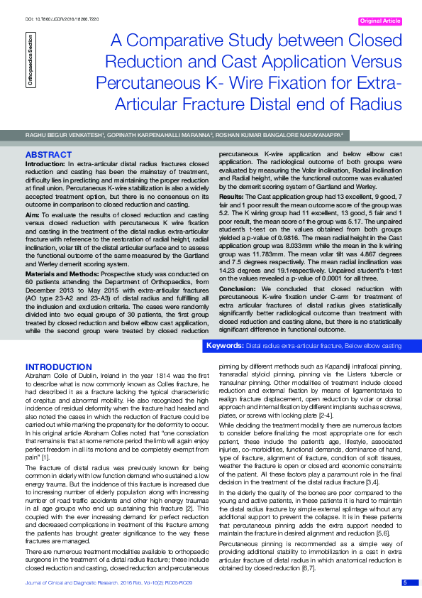 (PDF) A Comparative Study between Closed Reduction and Cast Application ...