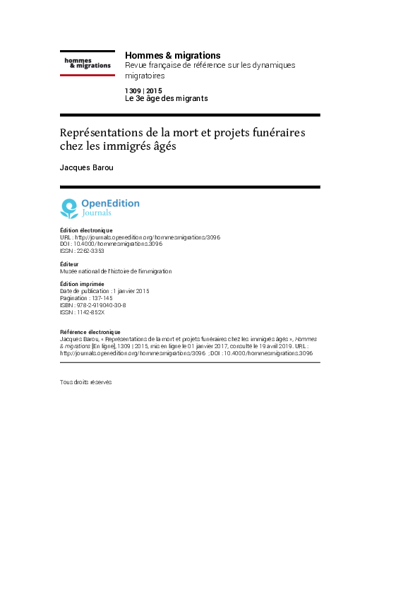 (PDF) Représentations de la mort et projets funéraires chez les ...