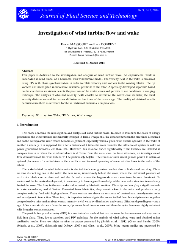 (PDF) Investigation of wind turbine flow and wake