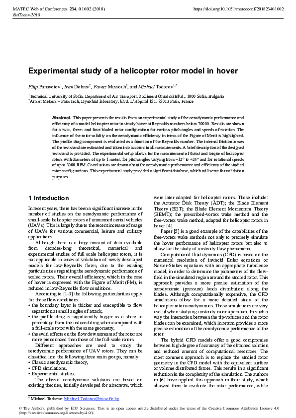 (PDF) Experimental study of a helicopter rotor model in hover