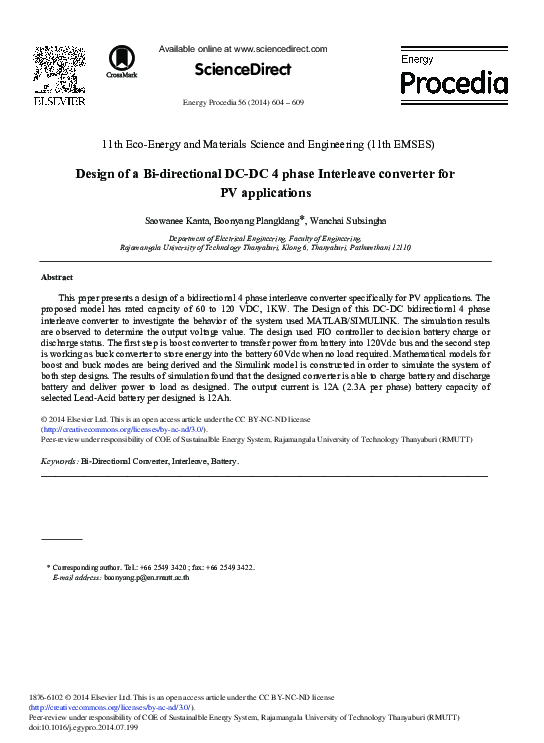 (PDF) Design of a Bi-directional DC-DC 4 Phase Interleave Converter for ...