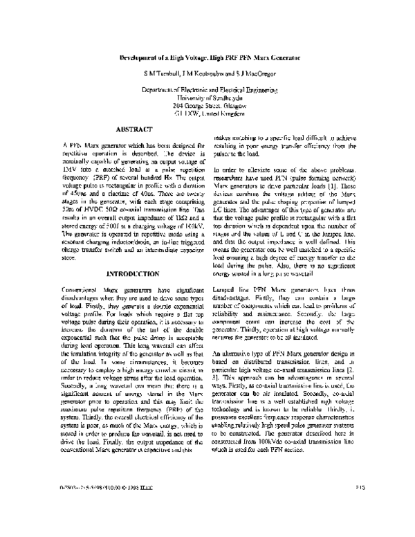 (PDF) Development of a high voltage, high PRF PFN Marx generator