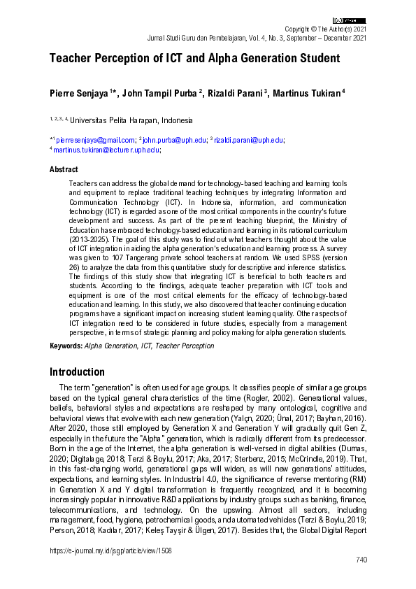 (PDF) Teacher Perception of ICT and Alpha Generation Student